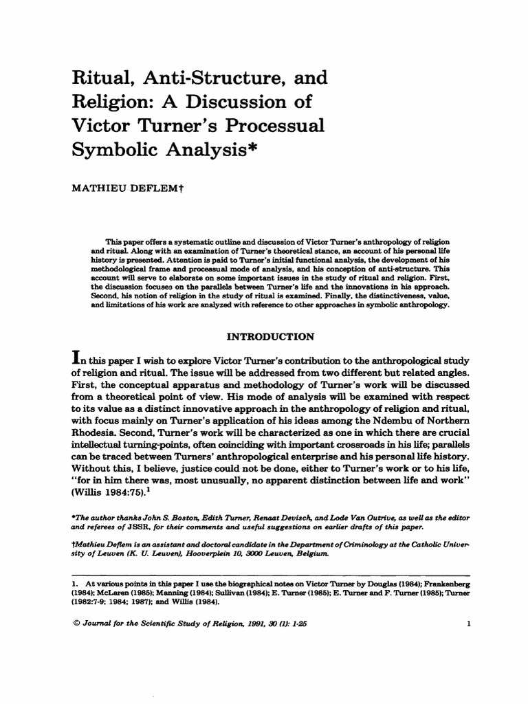 Ritual, Anti-Structure, and Religion: A Discussion of Victor Turner's ...