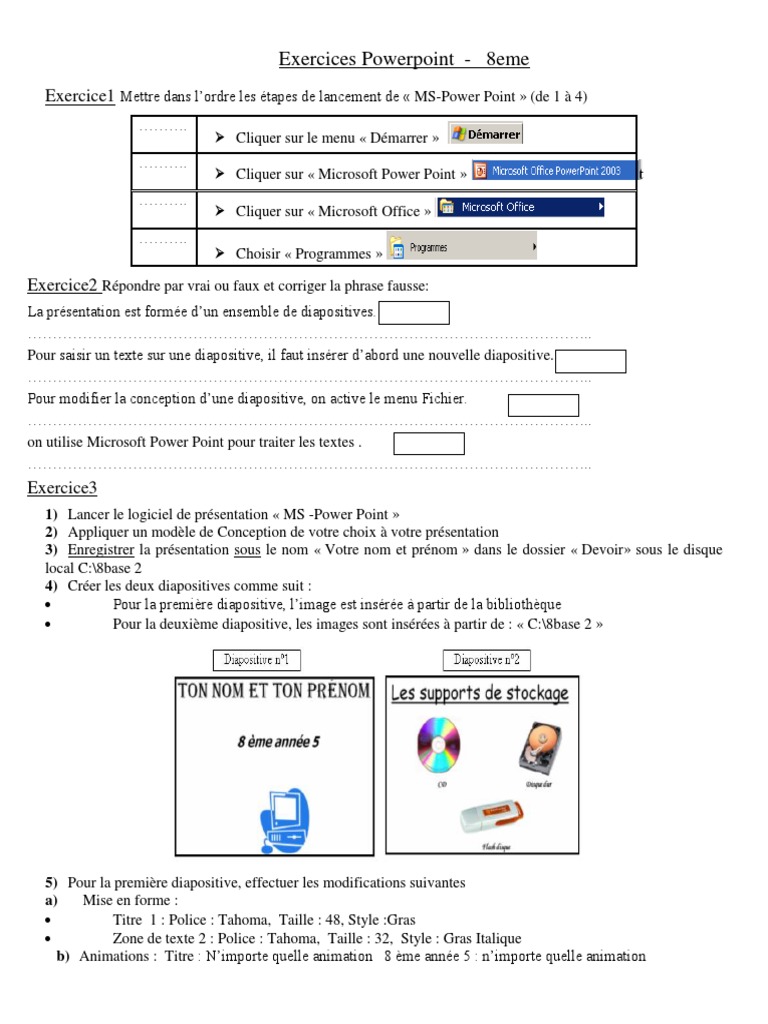 Exercices Pratiques PowerPoint 8ème | PDF | Microsoft Powerpoint ...