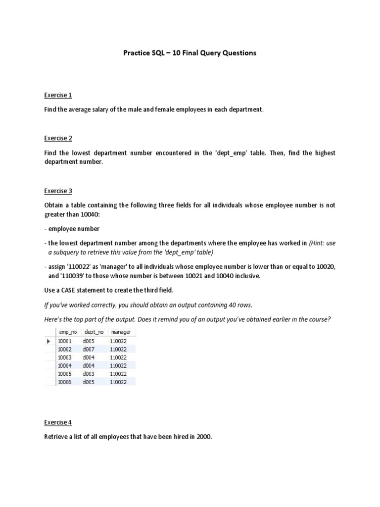 10 Practice SQL Final Query Questions | PDF | Subroutine | Computer Data