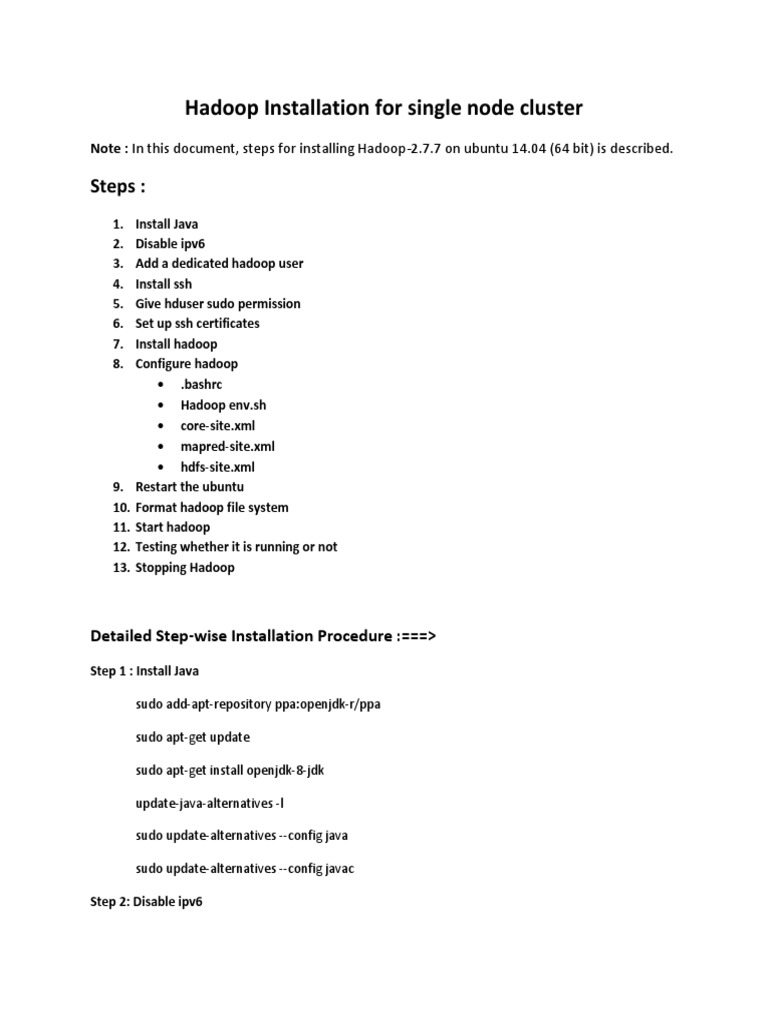 Hadoop Installation Steps | PDF | Apache Hadoop | Sudo