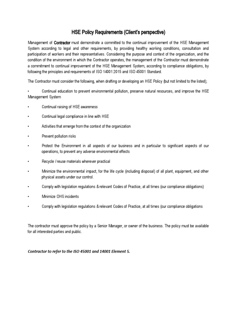 HSE Policy Framework | PDF