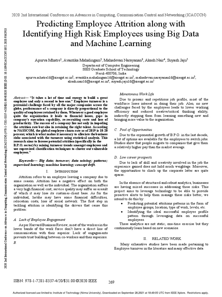 Predicting Employee Attrition Along With Identifying High Risk Employees Using Big Data and ...