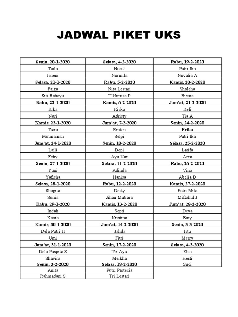Jadwal Piket Uks | PDF