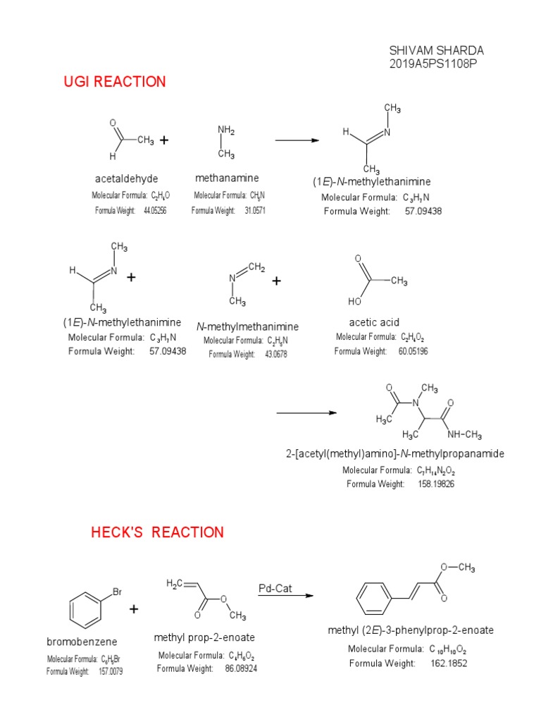 Analysis of Organic Reactions: Ugi Reaction, Heck Reaction, Wolf ...