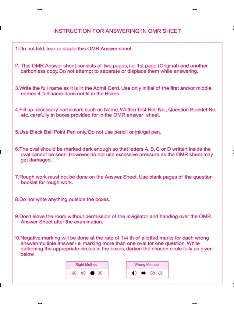60 Questions Omr Sheet Rules | PDF