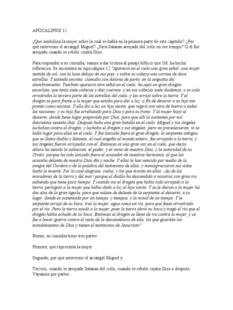 Apocalipsis 12 Pdf Satán Miguel Arcángel