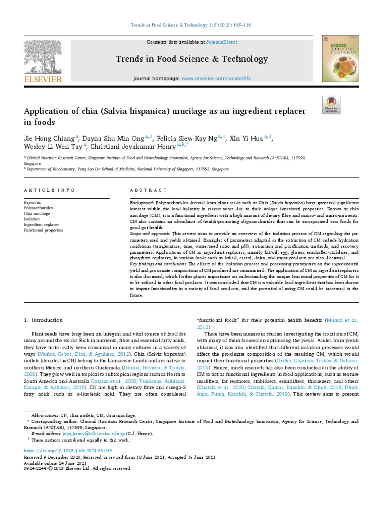 Application of Chia (Salvia Hispanica) Mucilage As An Ingredient Replacer in Foods | PDF ...