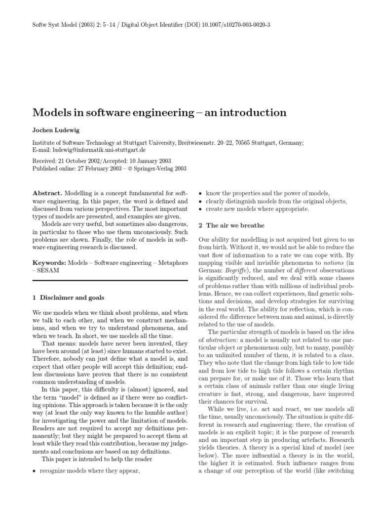 Models in Software Engineering | PDF | Theory | Specification (Technical Standard)