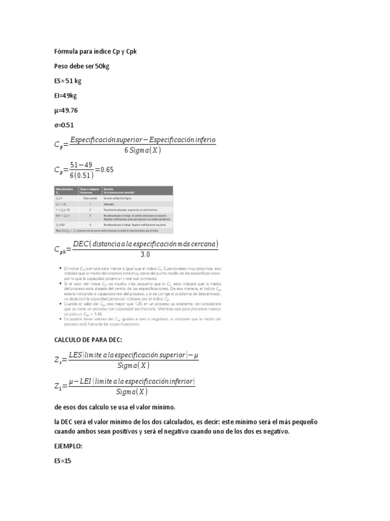 Fórmula para Índice CP y CPK | PDF