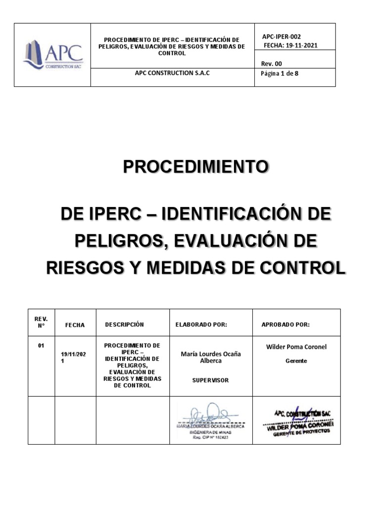 Procedimiento Iperc - Apc | PDF | Riesgo | Seguridad y salud ocupacional