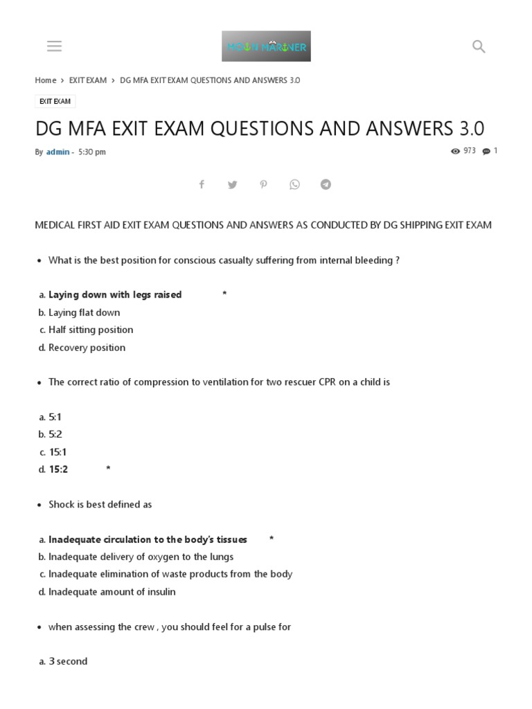 DG MFA EXIT EXAM QUESTIONS AND ANSWERS 3.0 - Part C | PDF | Cardiopulmonary Resuscitation ...