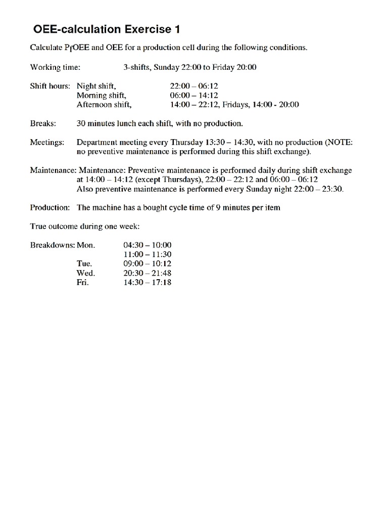 Oee Exercises | PDF