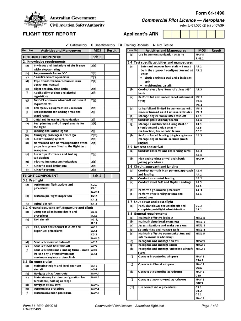 CPL A Flight Test Checklist Form 61 1490 | PDF | Airplane | Turbine ...