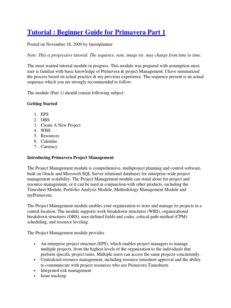 Beginner Guide For Primavera Part 1 | PDF | Project Management | Hierarchy