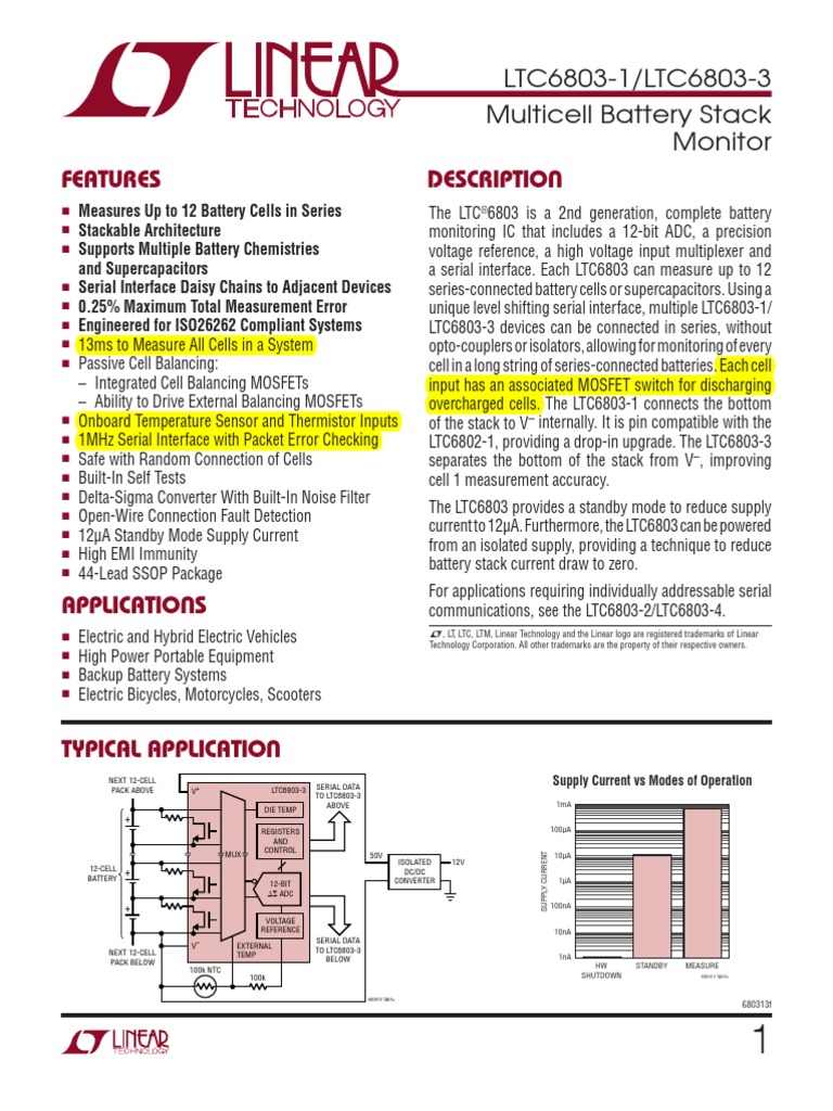 LTC6803 Linear Multicell Battery Monitor | PDF | Analog To Digital ...
