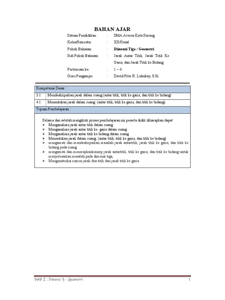Bahan Ajar 1 - Jarak Antar 2 Titik | PDF