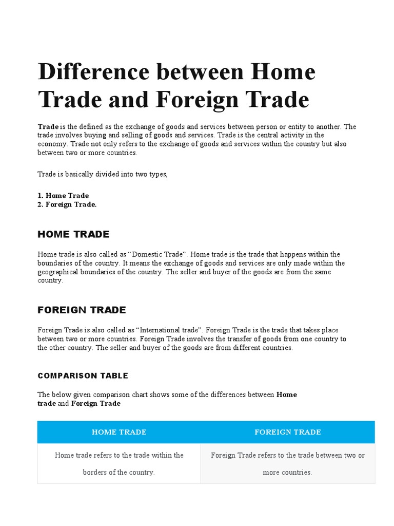 Difference Between Home Trade and Foreign Trade | PDF | Trade ... Difference Between Home Trade and Foreign Trade | PDF | Trade ...
