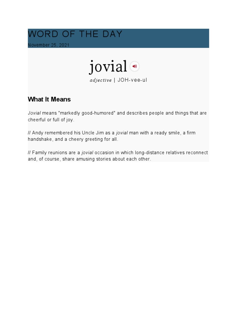 Jovial: Word of The Day | PDF | Art | Religion & Spirituality