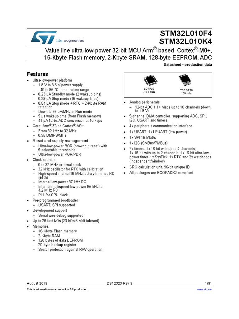 IC STMicroelectronics STM32L010F4P6 Eec | PDF | Arm Architecture | Power Supply