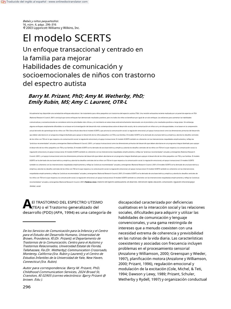 El Modelo SCERTS | PDF | Comunicación no verbal | Aquisición de idioma