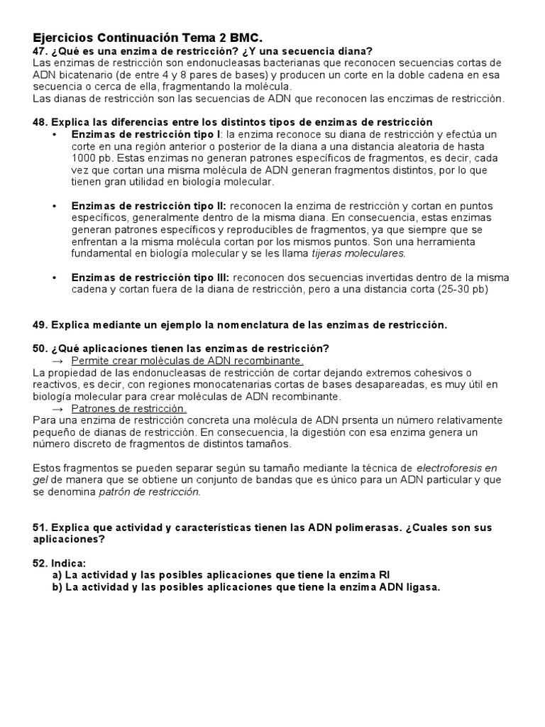 Ejercicios Continuación Tema 2 BMC | PDF | Enzima restrictiva | Adn