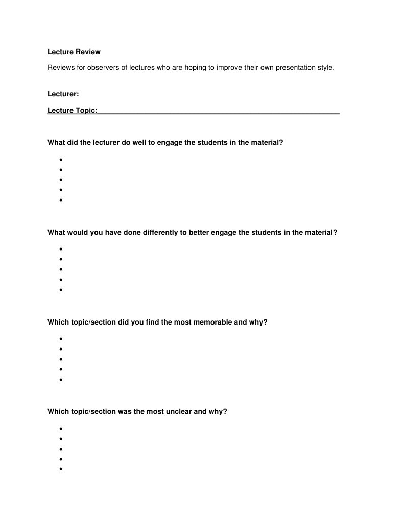 Lecture Engagement Review Template | PDF