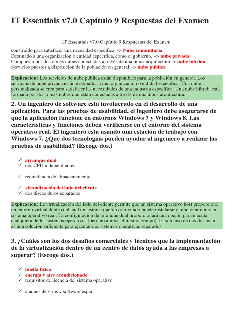 IT Essentials v7 Examen Capitulo 9 | PDF | Computación en la nube ...