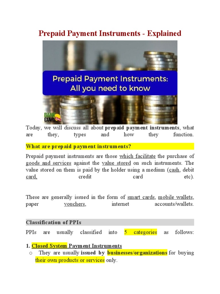What Are Prepaid Payment Instruments? | PDF | Stored Value Card | Payments