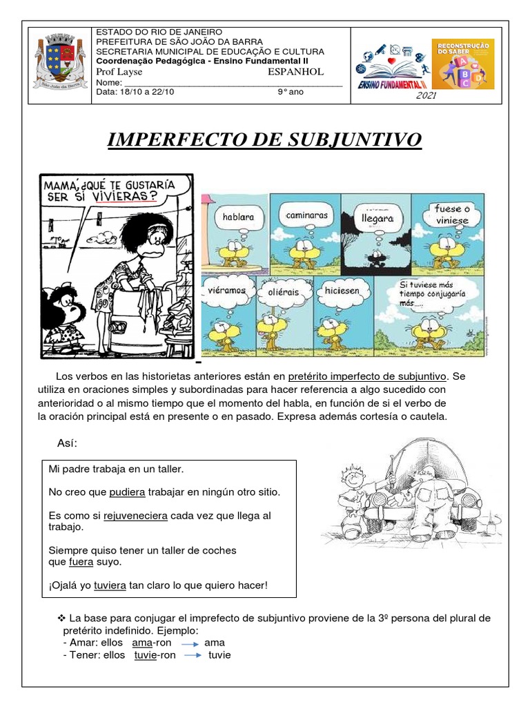 Ejercicios sobre el Imperfecto de Subjuntivo | PDF | Estudios de ...
