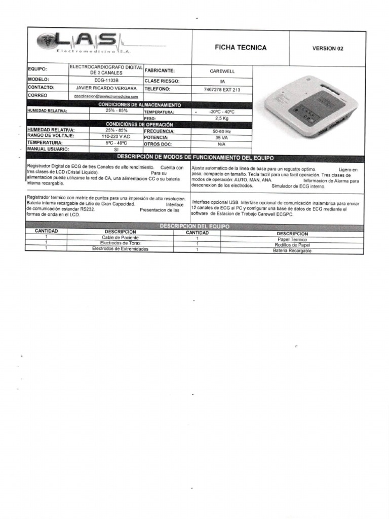Ficha Tecnica Electr | PDF | Pantalla de cristal líquido | Electrocardiografia