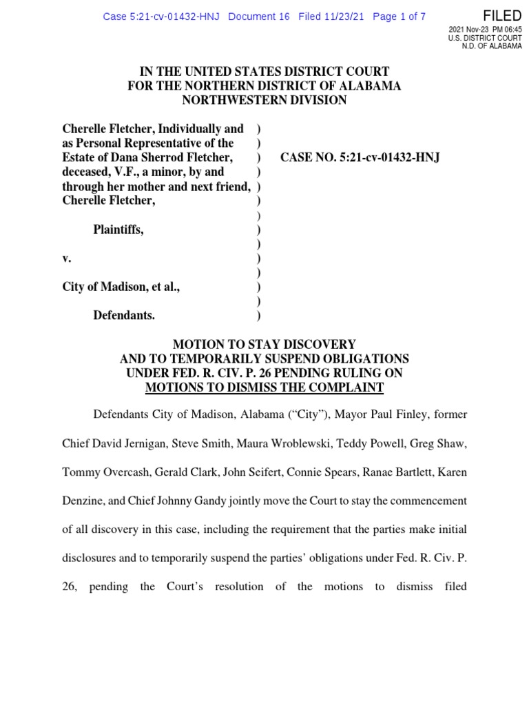 Motion To Stay From Fletcher Family | PDF | Ashcroft V. Iqbal | Public Law