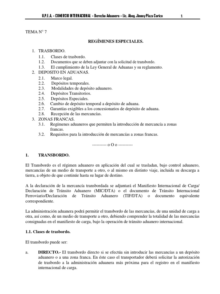 Tema #7 REGIMENES ESPECIALES | PDF | aduana | Arancel