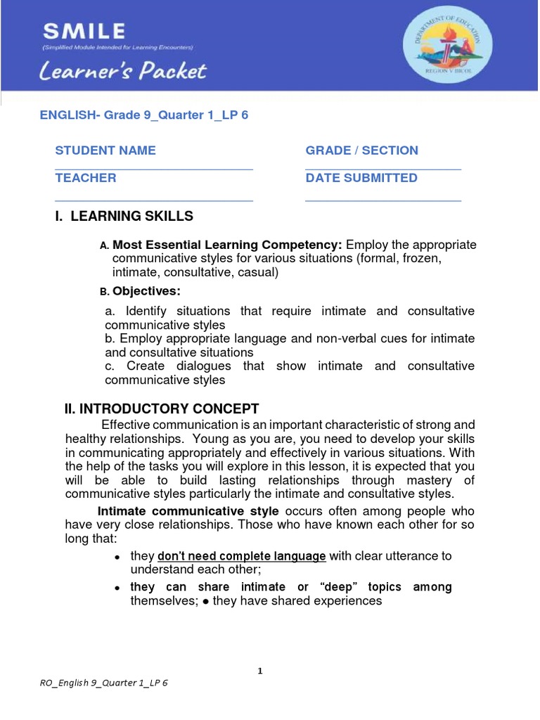 I. Learning Skills: ENGLISH-Grade 9 - Quarter 1 - LP 6 | PDF | Lawyer ...