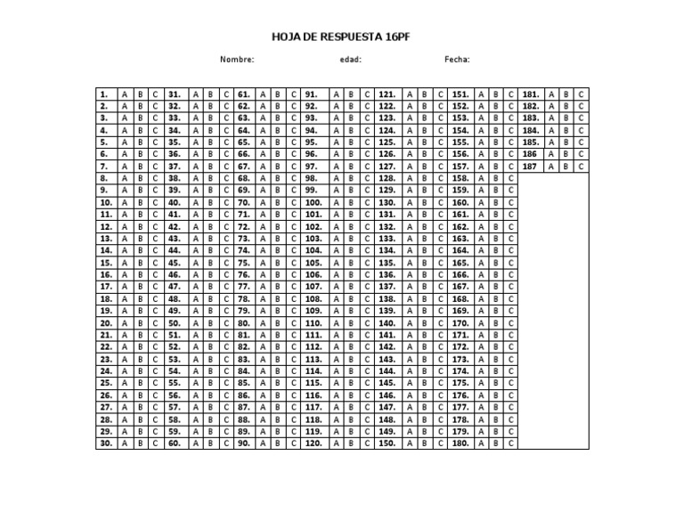 16PF Answer Sheet | PDF