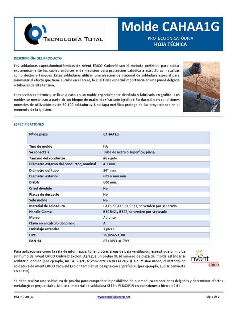 Molde CAHAA1G para Soldadura Exotérmica | PDF | Soldadura | Construcción