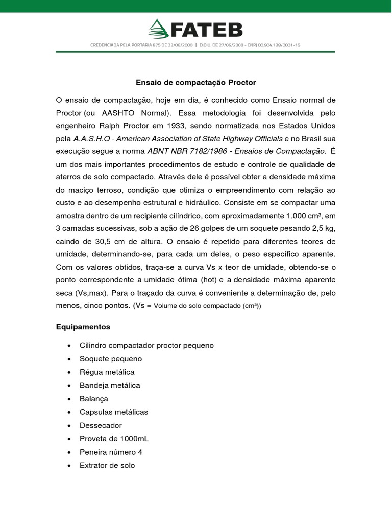 Ensaio de Compactação Proctor de Solos | PDF | Solo | Umidade
