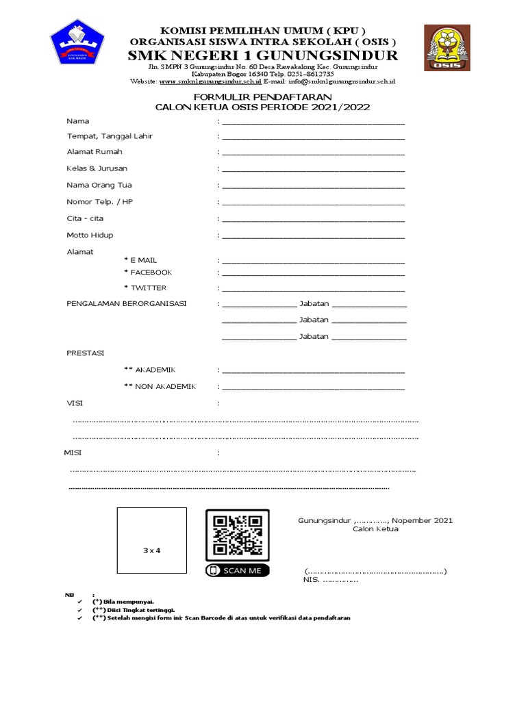Formulir Pendaftaran Ketua Osis | PDF