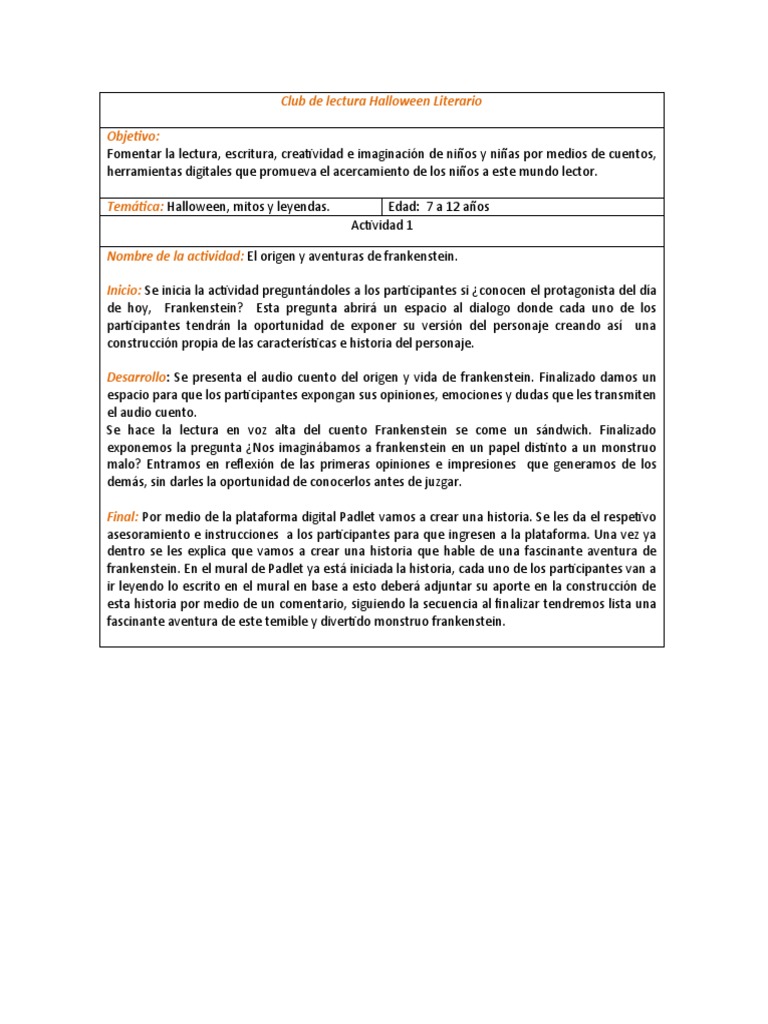 Estrategia Club de Lectura Halloween Literario | PDF