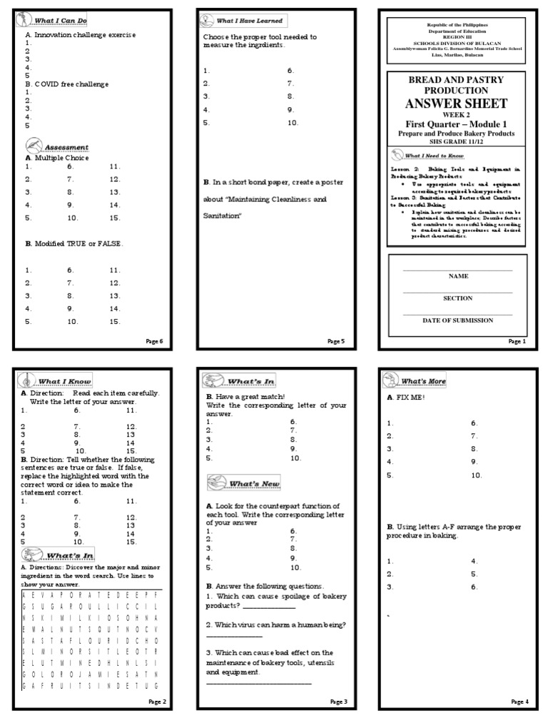 Answer Sheet w2 | PDF | Bakery | Baking