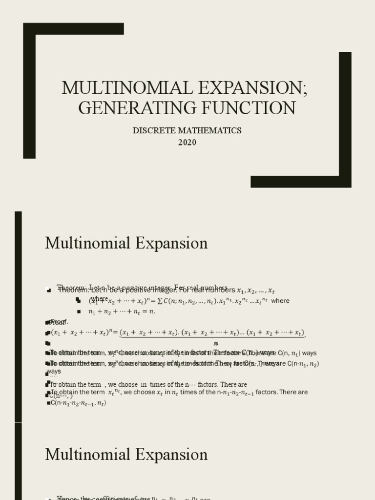 Multinomial Expansion Generating Function: Discrete Mathematics 2020 | PDF | Function ...