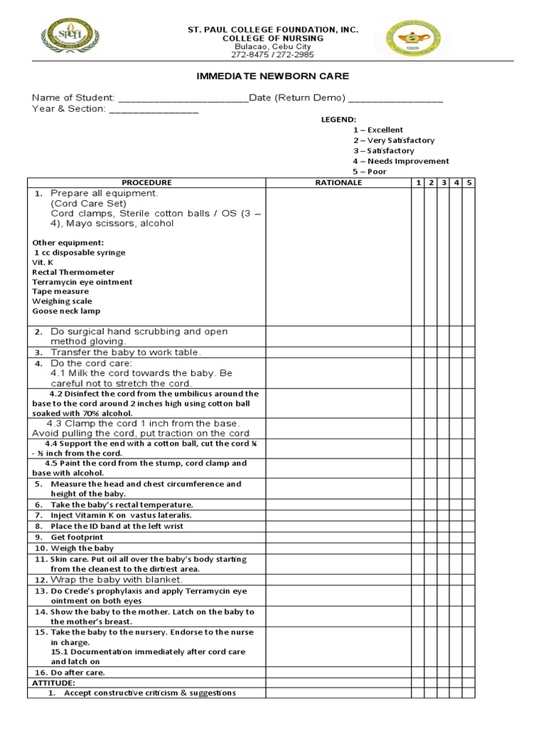 Immediate Newborn Care Procedure Checklist | PDF | Clinical Medicine ...