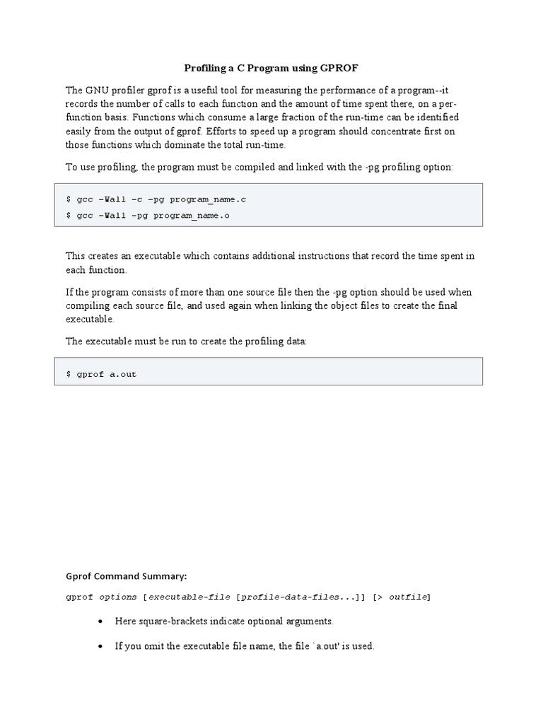 Profiling A C Program Using Gprof Gcc Wall C Pg Program Name