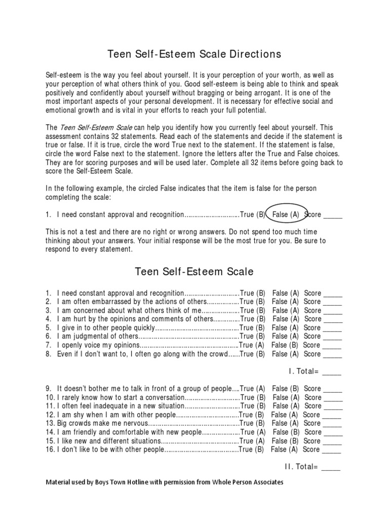Teen Self-Esteem Scale | PDF | Self Esteem | Applied Psychology