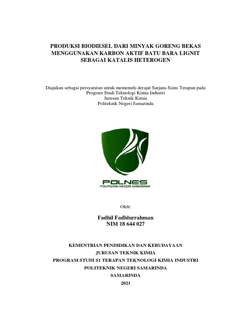 Fadhil F - Produksi Biodiesel Dengan Katalis Batu Bara Lignit-3 | PDF