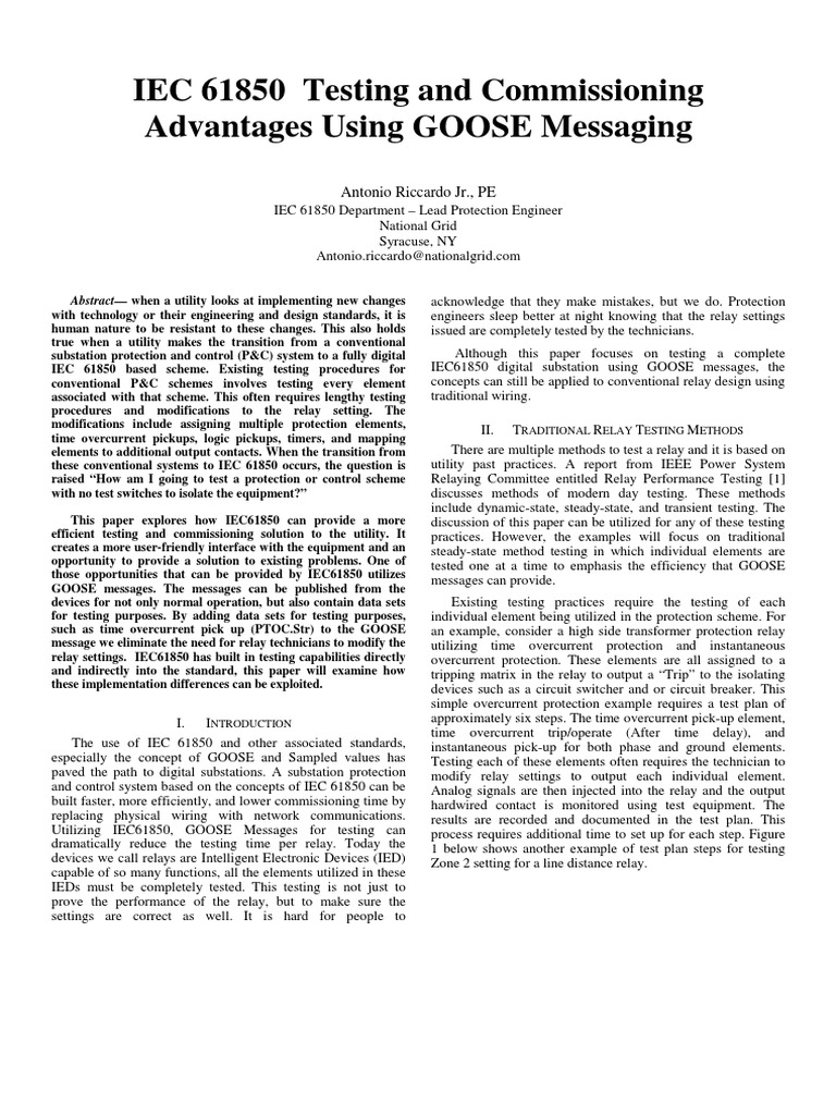 IEC 61850 Testing and Commissioning Advantages Using GOOSE Messaging ...