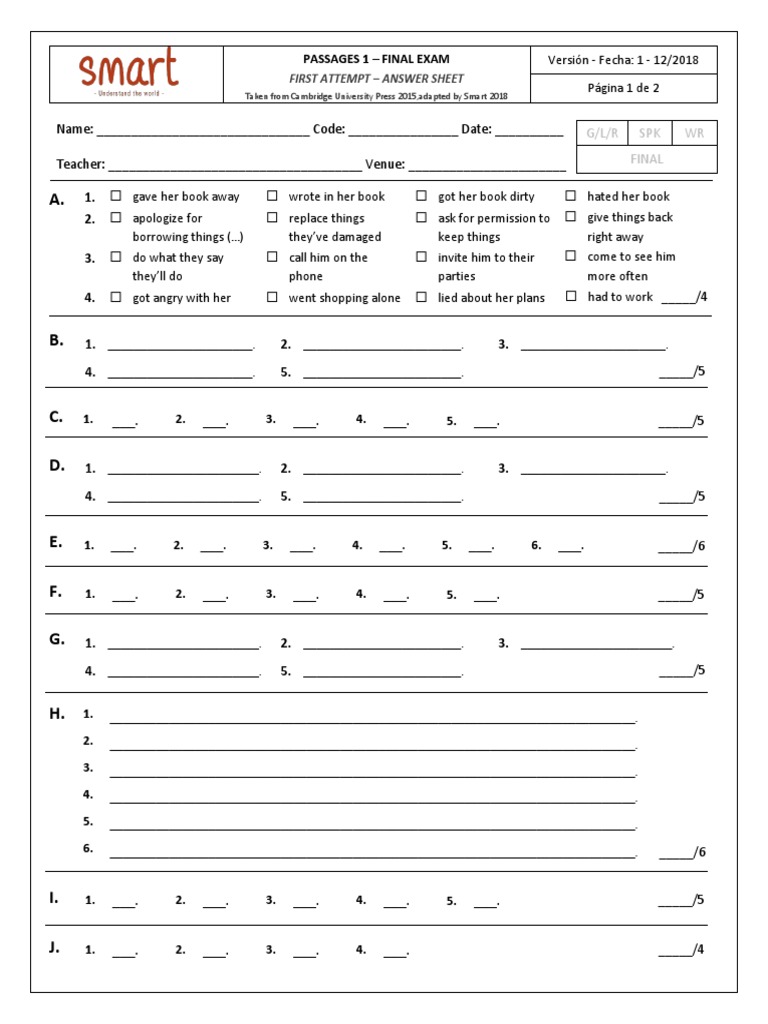 Final Exam b2 Answer Sheet | PDF | Linguistics | Applied Linguistics