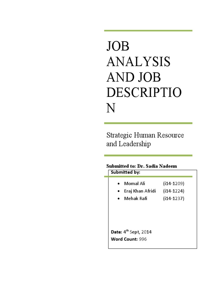 Job Description and Job Analysis Report | PDF | Cognition | Business