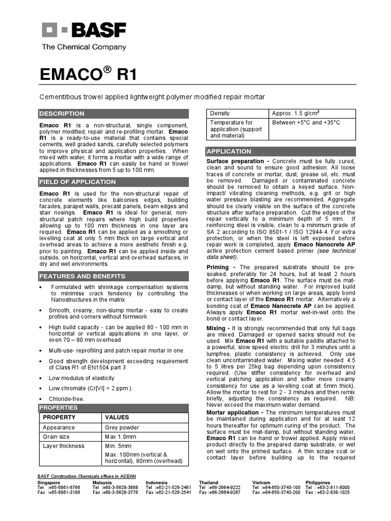 Emaco R1: Cementitious Trowel Applied Lightweight Polymer Modified ...