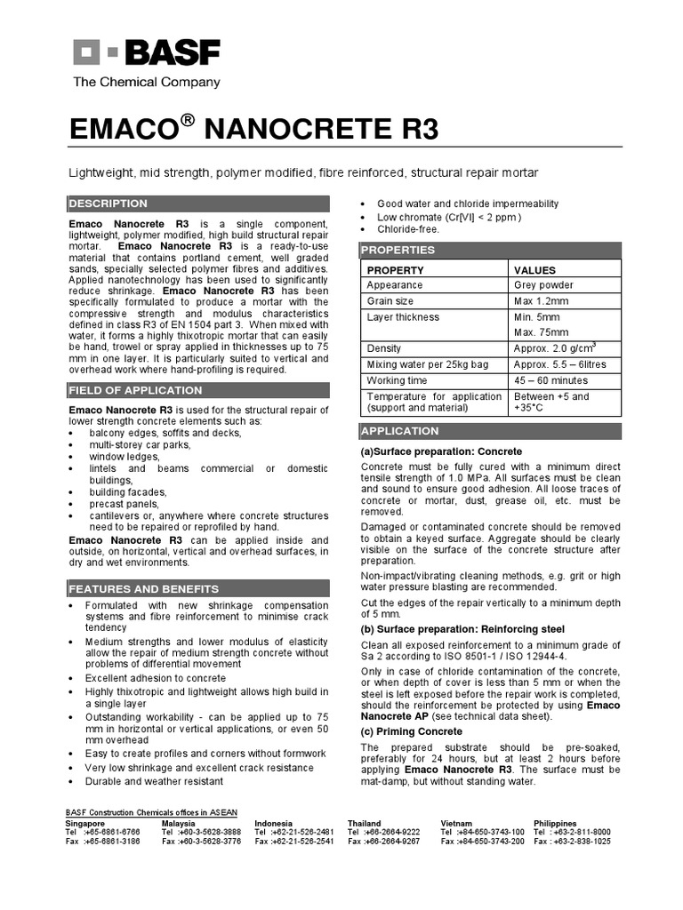 Emaco Nanocrete R3 - PDS - ASEAN - 241110 | PDF | Concrete | Mortar ...