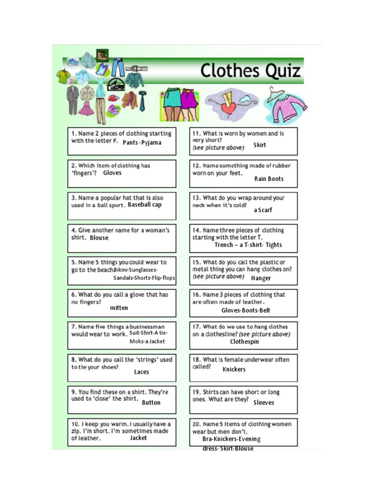 Clothes Quiz | PDF